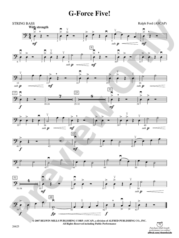 G-Force Five!: String Bass: String Bass Part - Digital Sheet Music Download