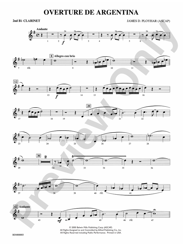 Overture de Argentina: 2nd B-flat Clarinet: 2nd B-flat Clarinet Part - Digital Sheet Music Download