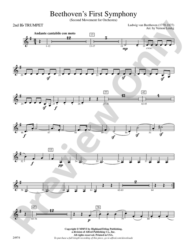 Beethoven's First Symphony, Second Movement: 2nd B-flat Trumpet: 2nd B ...