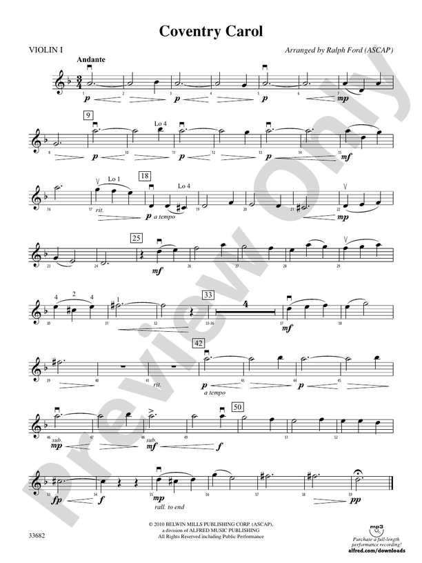 Coventry Carol: 1st Violin: 1st Violin Part - Digital Sheet Music Download