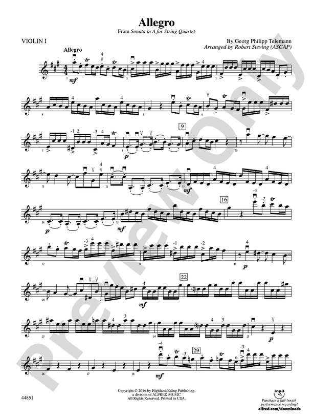 Allegro: 1st Violin: 1st Violin Part - Digital Sheet Music Download