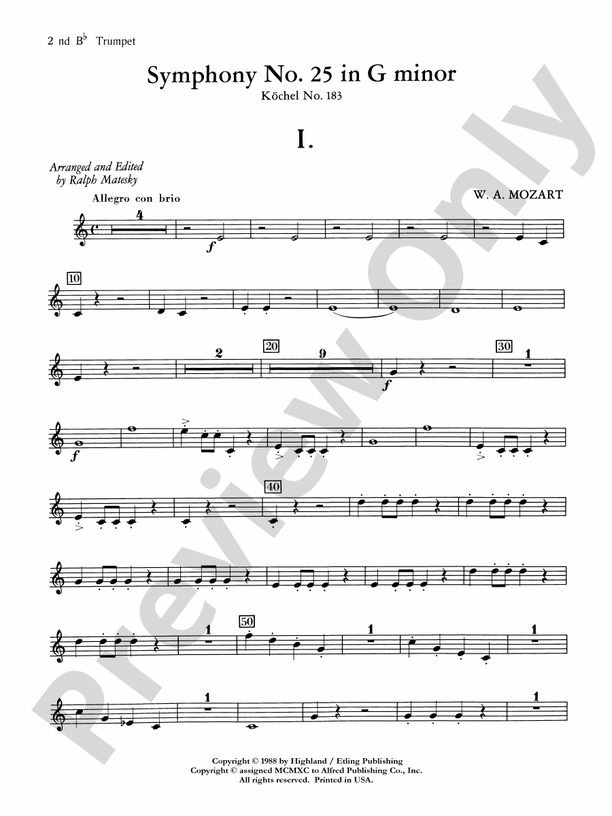 Mozart's Symphony No. 25 in G Minor, 1st & 2nd Movements: 2nd B-flat Trumpet: 2nd B-flat Trumpet ...