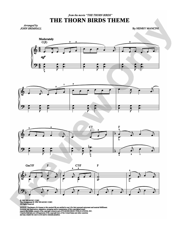 The Thorn Birds Theme Easy Piano Henry Mancini Digital Sheet Music