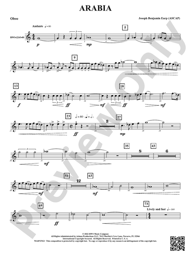 Arabia: Oboe: Oboe Part: Joseph Benjamin Earp - Digital Sheet Music ...