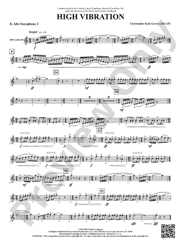 High Vibration: 2nd E-flat Alto Saxophone: 2nd E-flat Alto Saxophone Part: Christopher Kyle ...