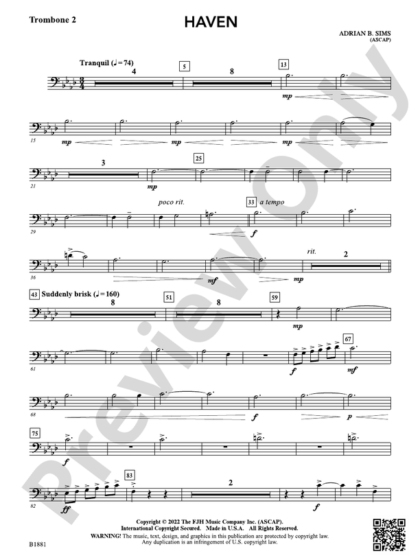 Haven: Trombone 2: Trombone 2 Part: Adrian B. Sims - Digital Sheet ...