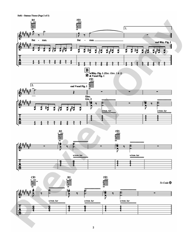 Batman Theme: Guitar TAB: The Ventures - Digital Sheet Music Download
