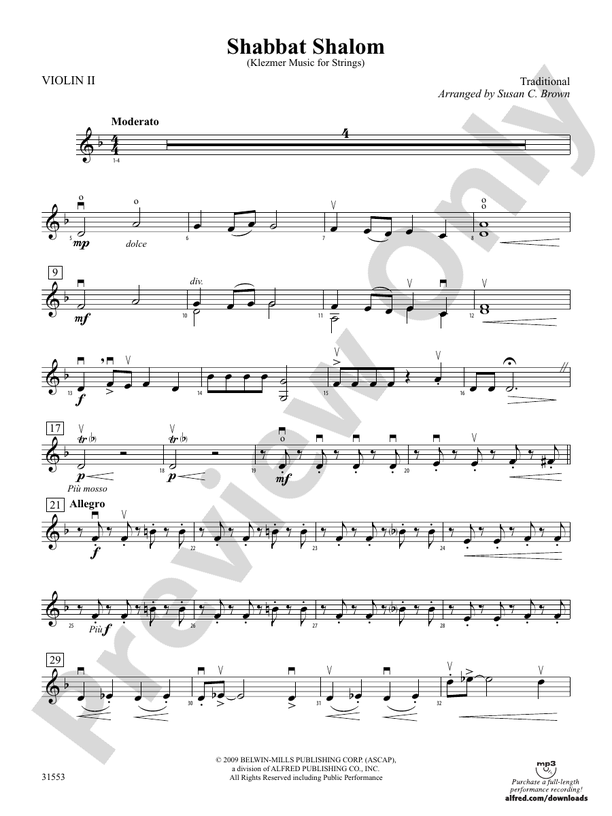 Shabbat Shalom: 2nd Violin: 2nd Violin Part - Digital Sheet Music Download