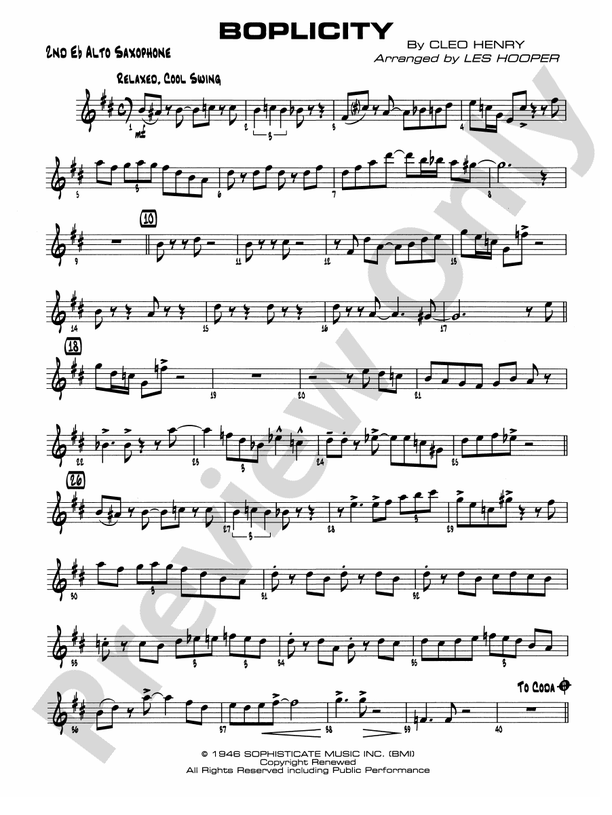Boplicity 2nd E Flat Alto Saxophone 2nd E Flat Alto Saxophone Part