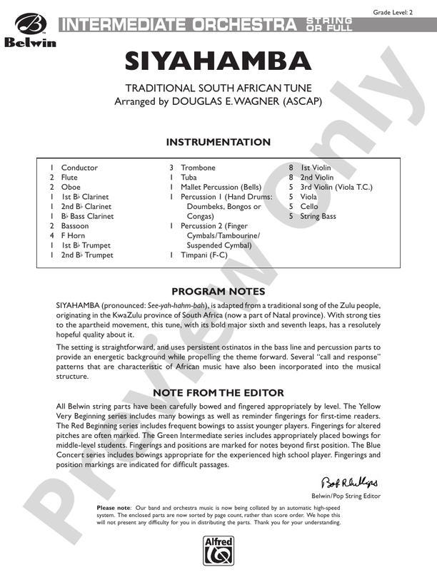 Siyahamba: Score: Full Orchestra Score - Digital Sheet Music Download