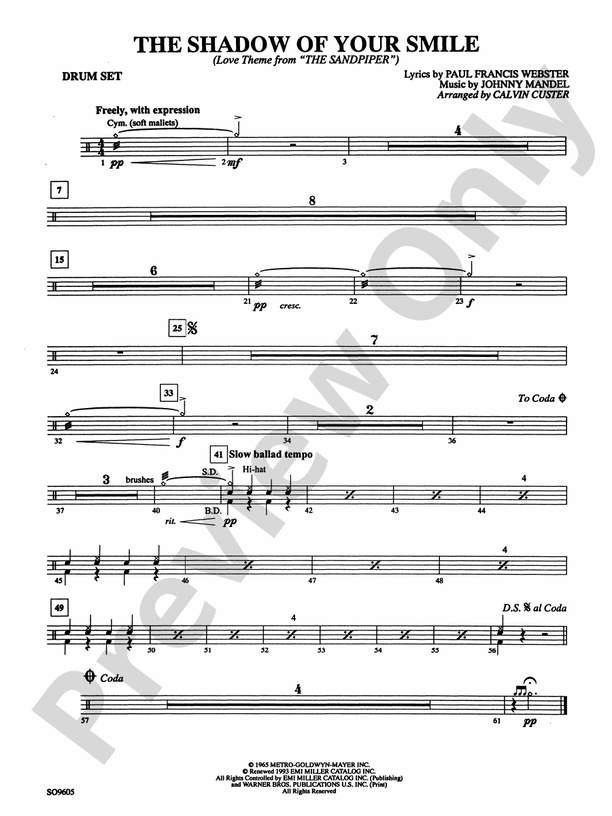 The Shadow of Your Smile (from The Sandpiper): Drums: Drums Part ...