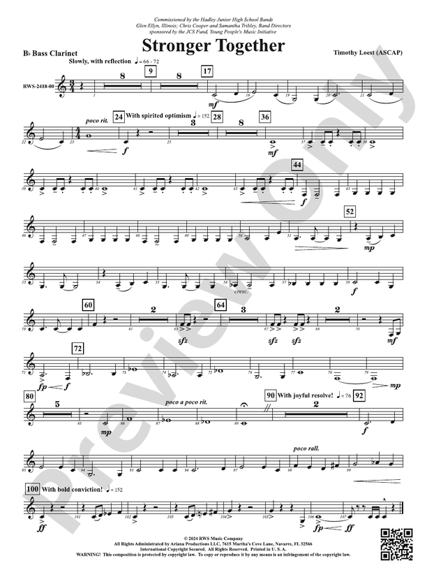 Stronger Together: Bass Clarinet: Bass Clarinet Part: Timothy Loest ...