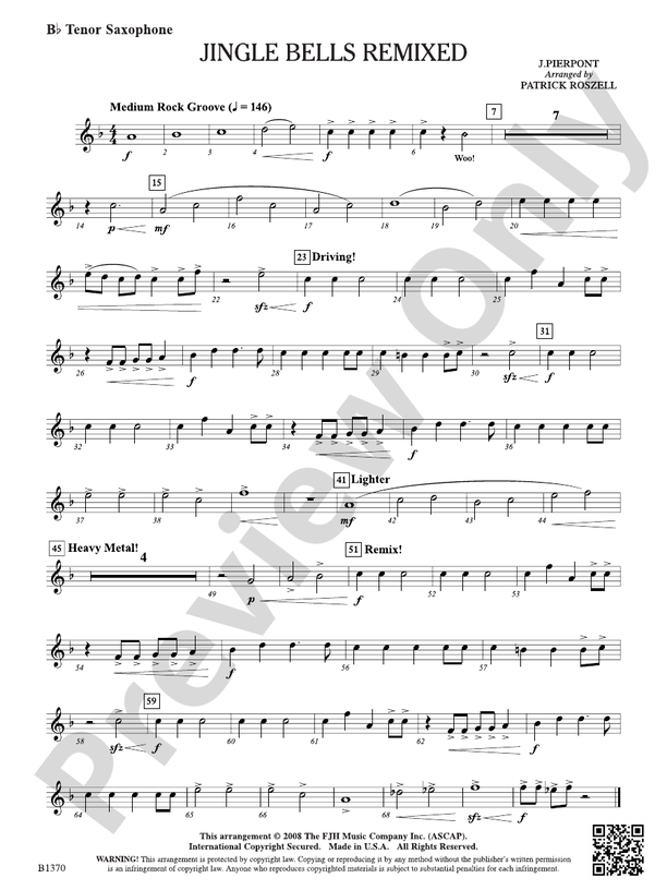 Jingle Bells Remixed: B-flat Tenor Saxophone: B-flat Tenor Saxophone ...