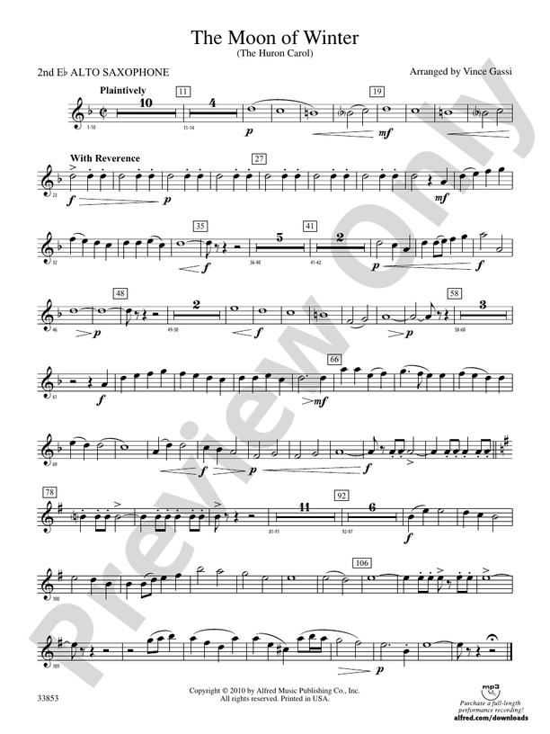 The Moon of Winter (The Huron Carol): 2nd E-flat Alto Saxophone: 2nd E ...