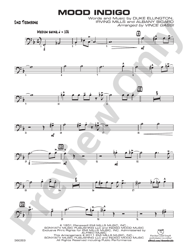 Mood Indigo: 2nd Trombone: 2nd Trombone Part - Digital Sheet Music Download