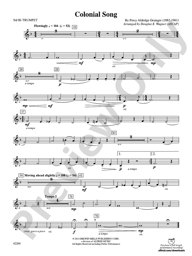 Colonial Song: 3rd B-flat Trumpet: 3rd B-flat Trumpet Part - Digital ...