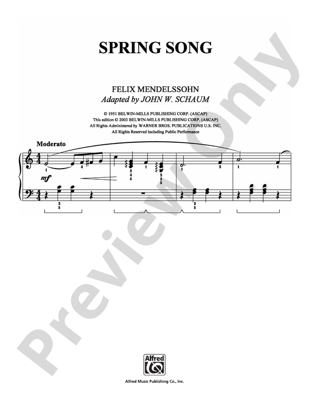 Spring Song: Easy Piano: Felix Mendelssohn - Digital Sheet Music Download