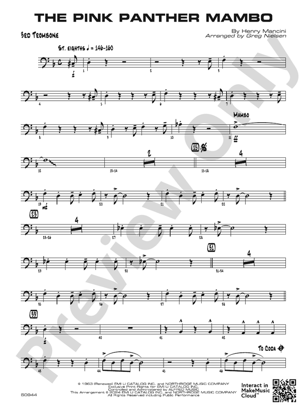 The Pink Panther Mambo: 3rd Trombone: 3rd Trombone Part - Digital Sheet Music Download