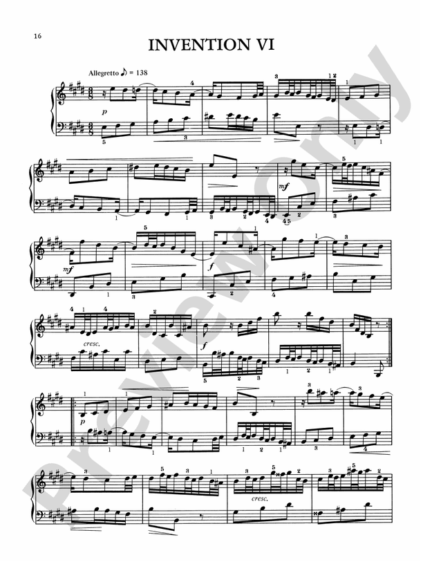 Bach: Two-Part Inventions (Ed. Hans Bischoff): Invention VI Part ...