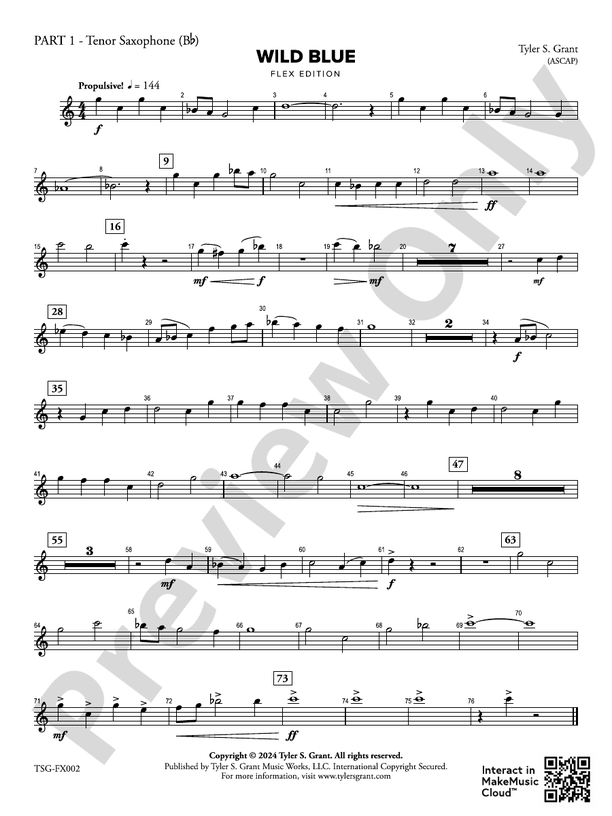 Wild Blue: Part 1 - Tenor Saxophone: Part 1 - Tenor Saxophone Part ...
