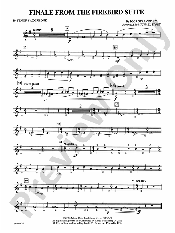 Finale from The Firebird Suite: B-flat Tenor Saxophone: B-flat Tenor ...