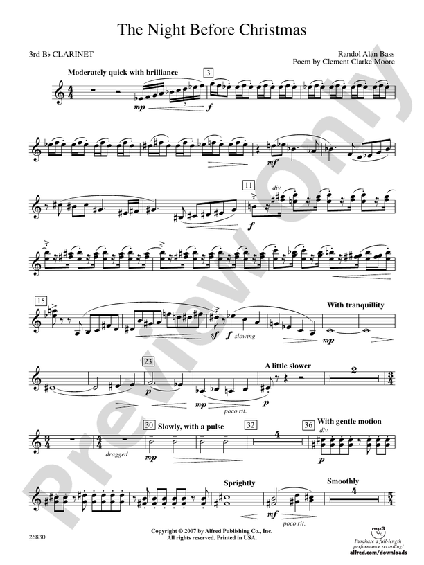 The Night Before Christmas: 3rd B-flat Clarinet: 3rd B-flat Clarinet Part - Digital Sheet Music ...