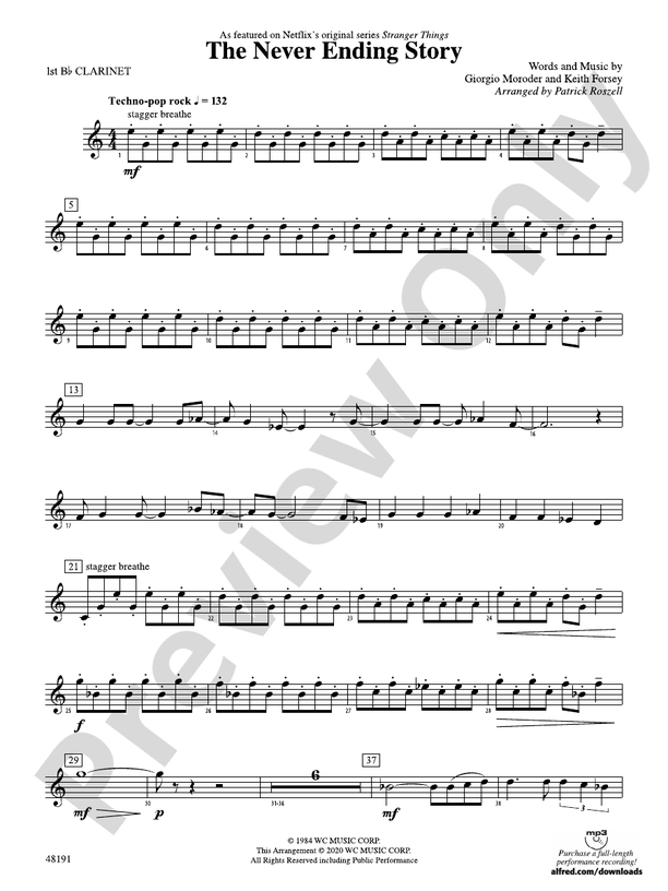 The Never Ending Story: 1st B-flat Clarinet: 1st B-flat Clarinet Part - Digital Sheet Music Download