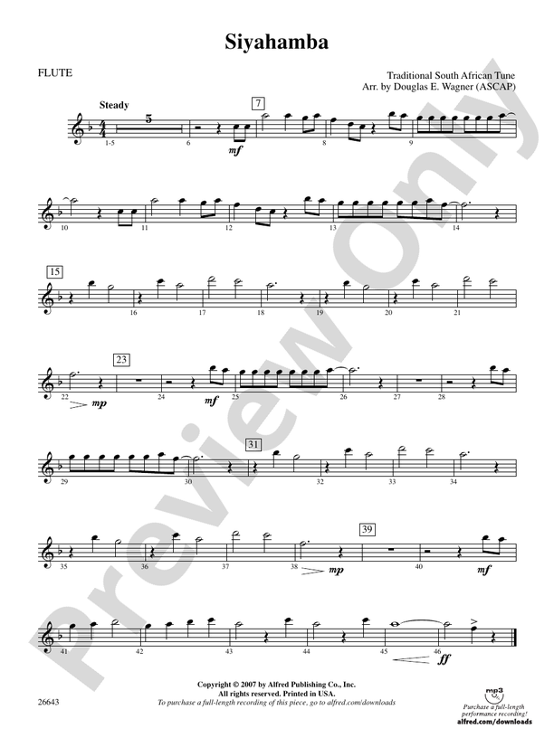 Siyahamba: Flute: Flute Part - Digital Sheet Music Download