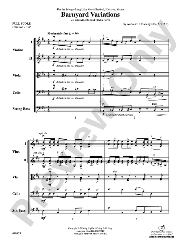 Barnyard Variations: String Orchestra Conductor Score & Parts: Andrew H ...