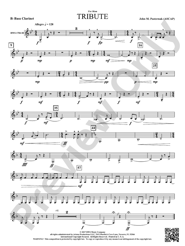 Tribute: B-flat Bass Clarinet: B-flat Bass Clarinet Part: John M ...