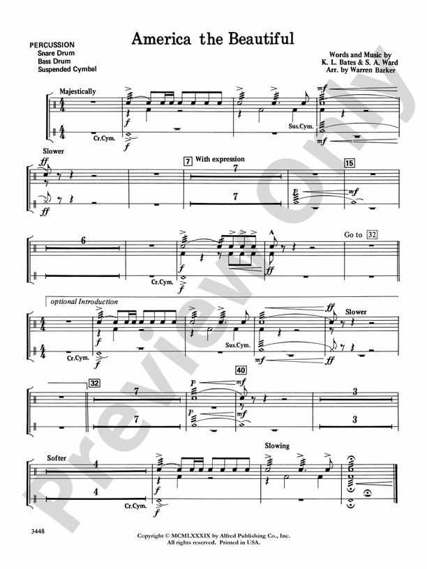 America, the Beautiful (with optional SA/SAB chorus): 1st Percussion ...