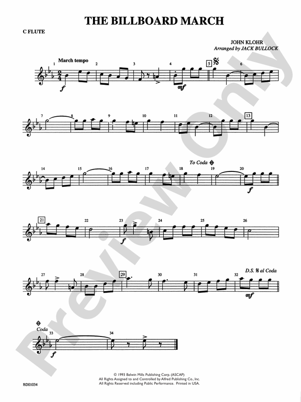 The Billboard March: Flute: Flute Part - Digital Sheet Music Download