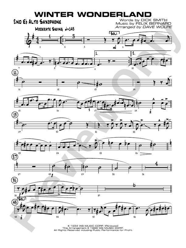 Winter Wonderland: 2nd E-flat Alto Saxophone: 2nd E-flat Alto Saxophone Part - Digital Sheet ...