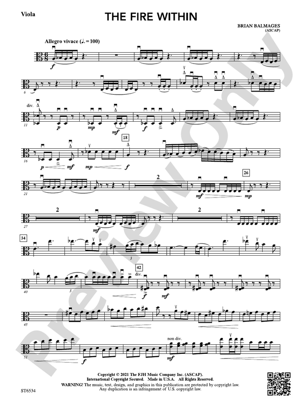 The Fire Within: Viola: Viola Part: Brian Balmages - Digital Sheet ...