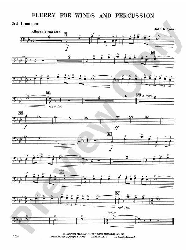 Flurry for Winds and Percussion: 3rd Trombone: 3rd Trombone Part ...