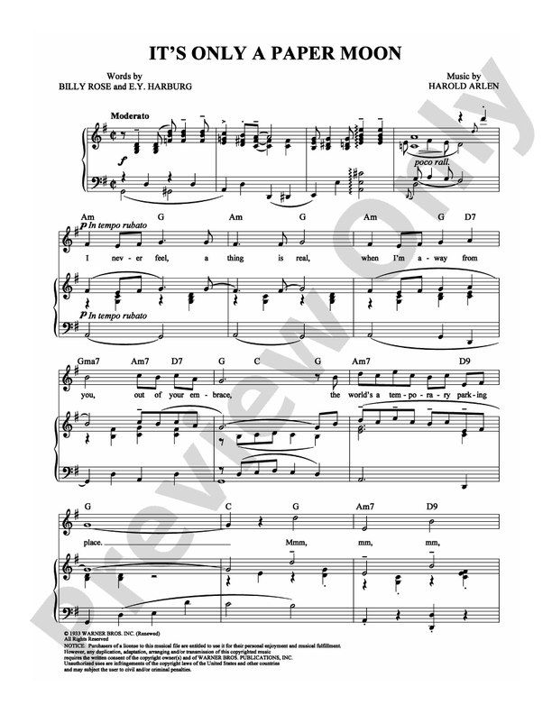 It's Only a Paper Moon: Piano/Vocal/Chords: Frank Sinatra - Digital Sheet Music Download