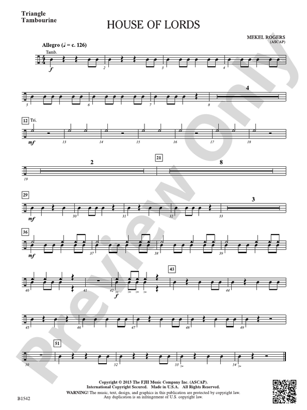 House of Lords: Triangle/Tambourine: Triangle/Tambourine Part: Mekel Rogers - Digital Sheet ...