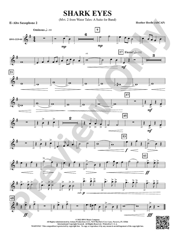 Shark Eyes - Mvt. 2 from Water Tales: A Suite for Band: 2nd E-flat Alto ...
