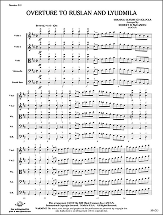 Overture to Ruslan and Lyudmila: String Orchestra Conductor Score: Mikhail Ivanovich Glinka ...