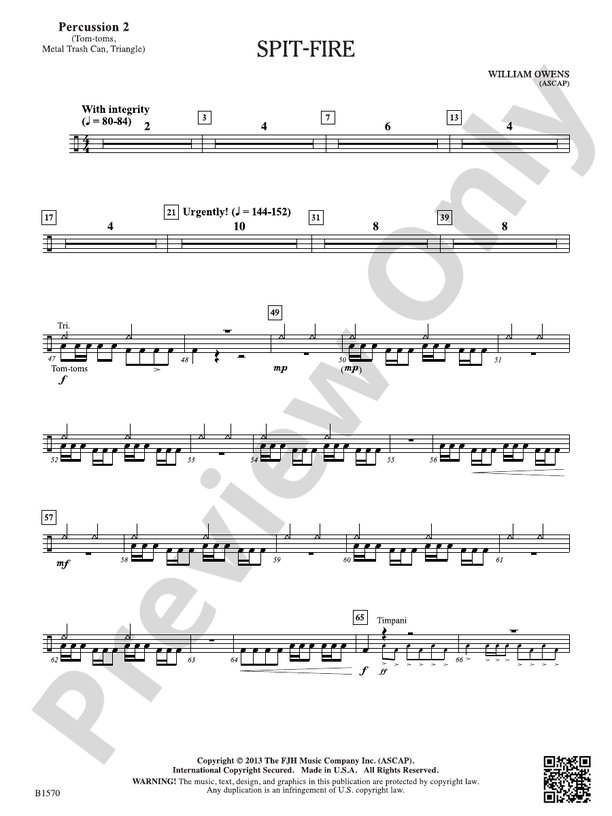 Spit-Fire: Percussion 2: Percussion 2 Part: William Owens - Digital ...