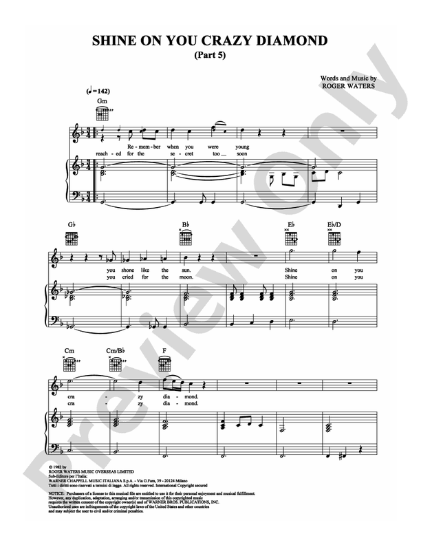 Shine on You Crazy Diamond (Part 5): Piano/Vocal/Chords: Pink Floyd ...