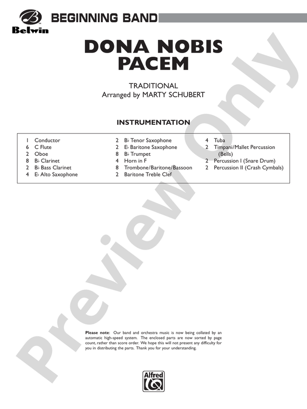 Dona Nobis Pacem Concert Band Conductor Score Parts Digital Sheet