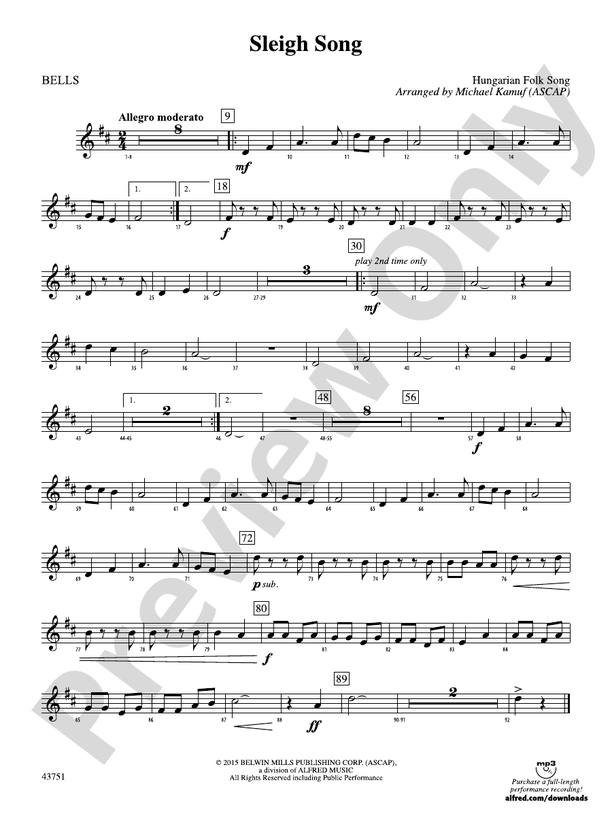 Sleigh Song: Bells: Bells Part - Digital Sheet Music Download