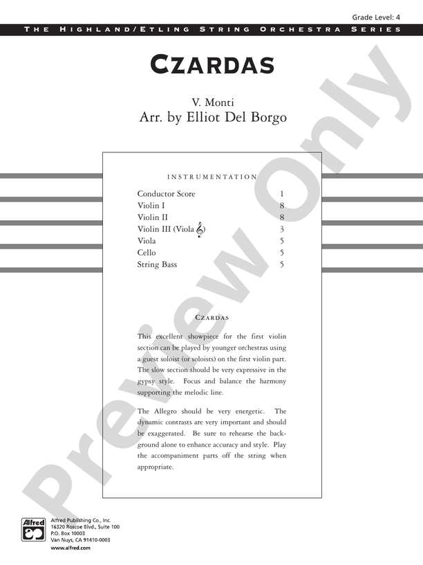 Czardas: Score: String Orchestra Score - Digital Sheet Music Download