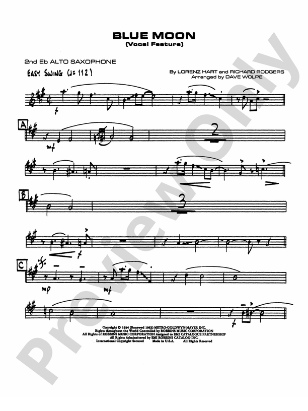 Blue Moon: 2nd E-flat Alto Saxophone: 2nd E-flat Alto Saxophone Part ...