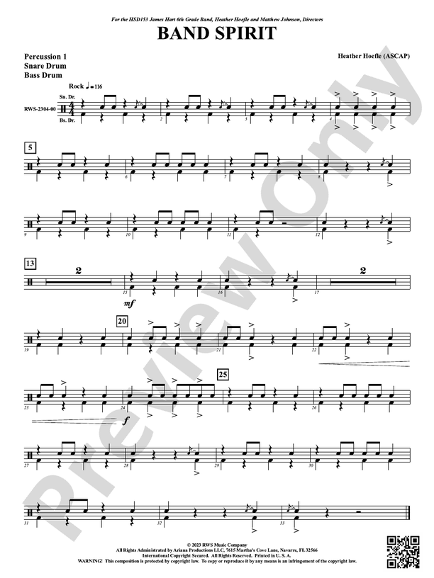 Band Spirit: 1st Percussion: 1st Percussion Part: Heather Hoefle ...