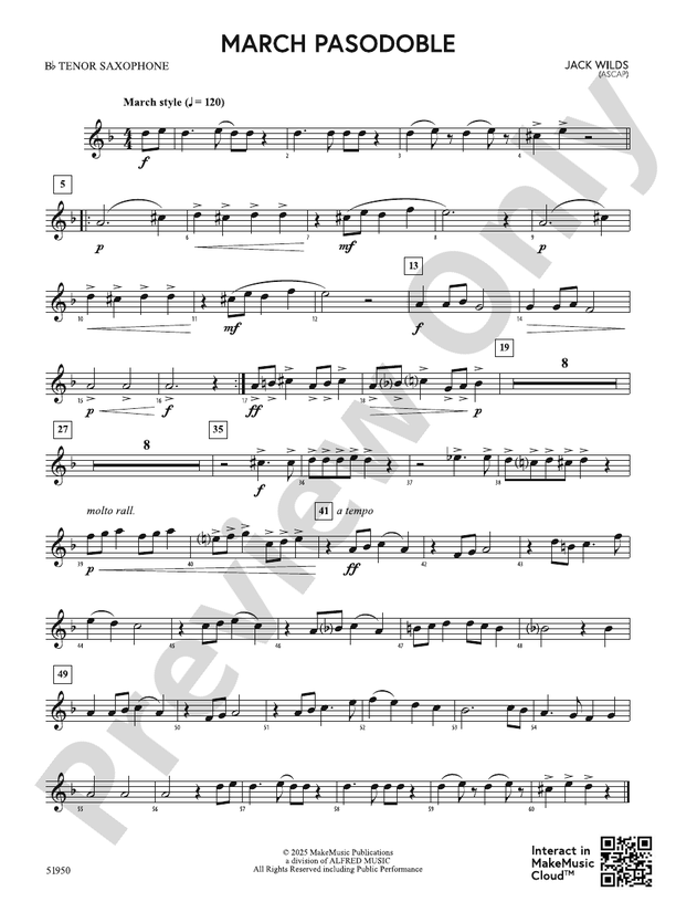 March Pasodoble: B-flat Tenor Saxophone: B-flat Tenor Saxophone Part - Digital Sheet Music Download