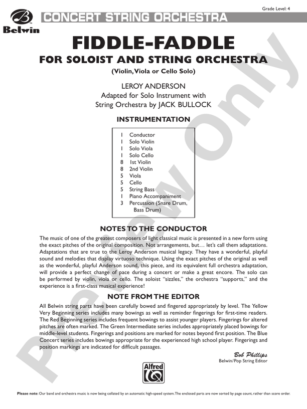 Fiddle-Faddle (for Soloist and String Orchestra): Score: String Orchestra Score - Digital Sheet ...