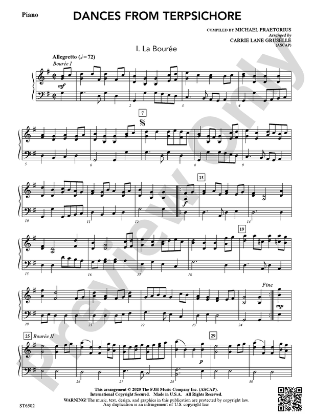 Dances from Terpsichore: Piano: Piano Part: Michael Praetorius ...