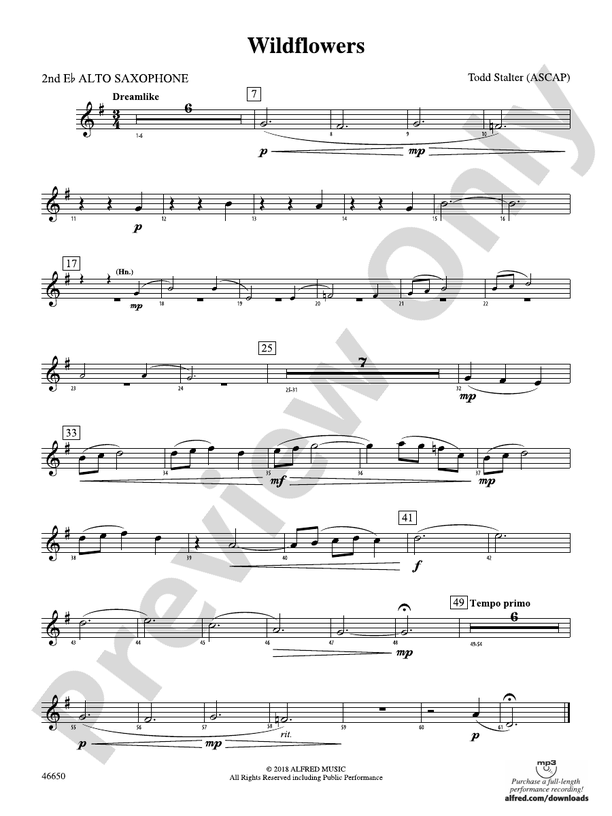 Wildflowers: 2nd E-flat Alto Saxophone: 2nd E-flat Alto Saxophone Part - Digital Sheet Music ...